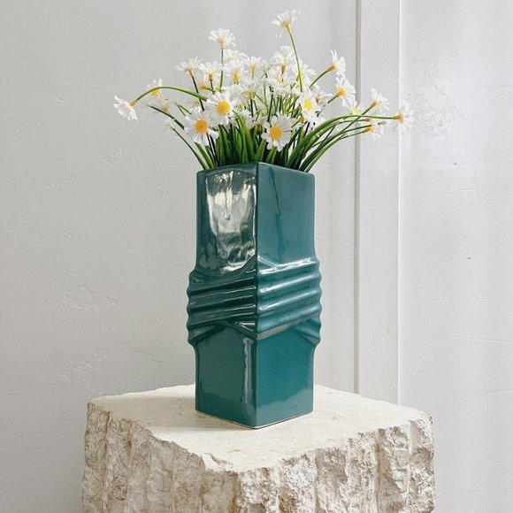 Other | Vintage Art Deco Petrol Green Square Flower Vase Wbamboo Design ...